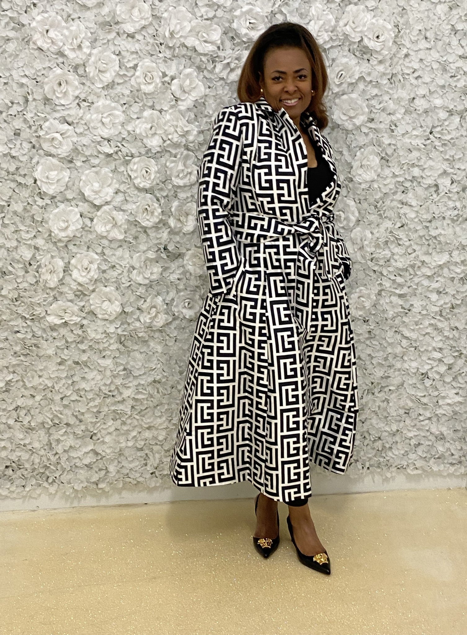 Nancy Yang Graphic Black & White Coat Dress | Turn Her Style, LLC