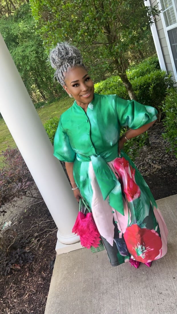 Nancy Yang Coat Dress Large Flower Print | Turn Her Style, LLC