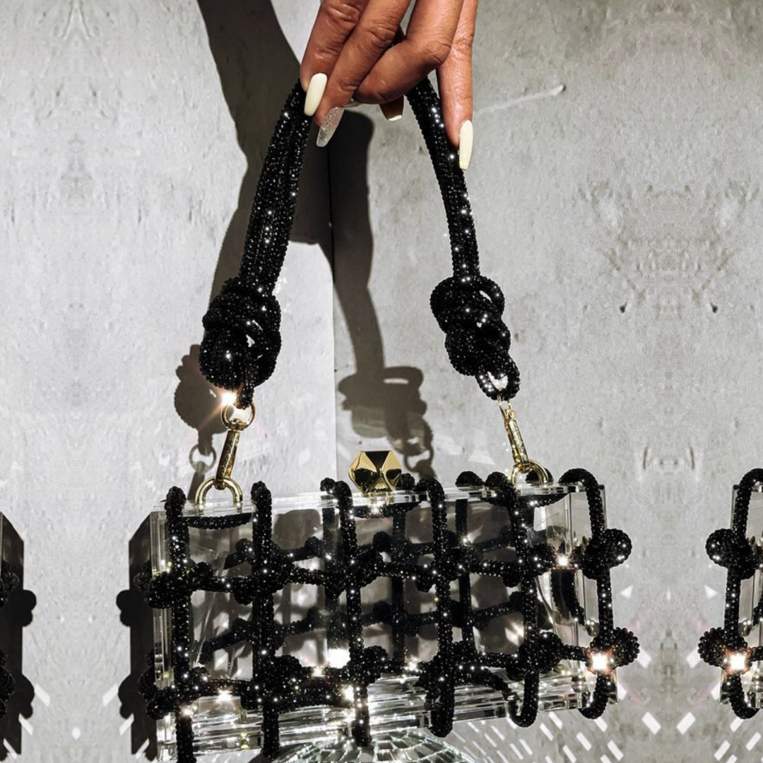 Clear Acrylic Top Handle Handbag Embellished with Crystal Cage | Turn ...