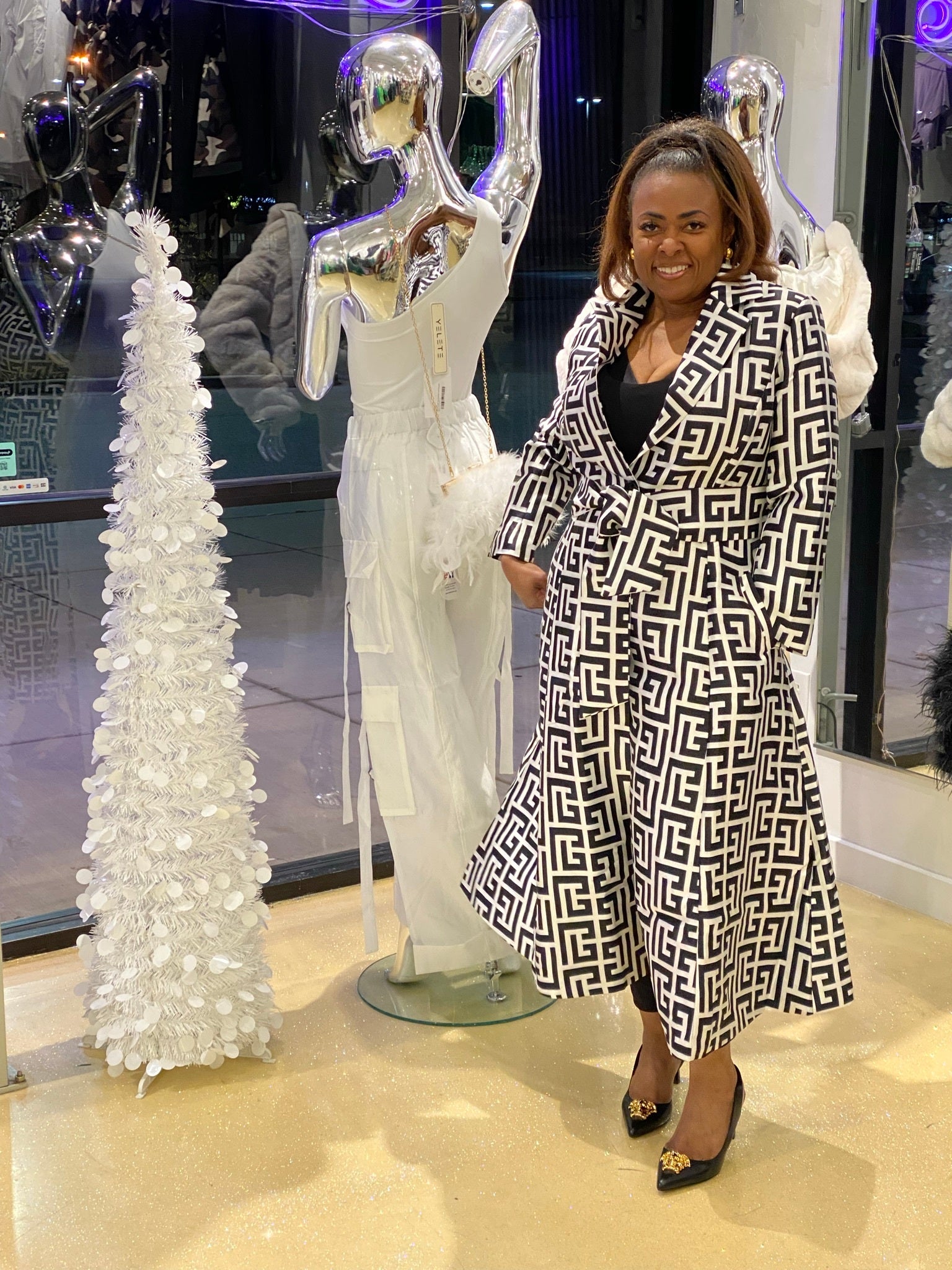 Nancy Yang Graphic Black & White Coat Dress | Turn Her Style, LLC