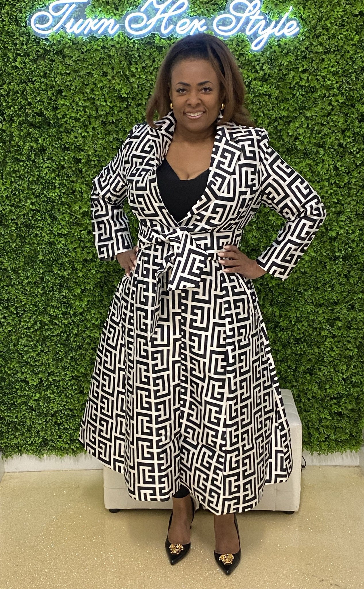 Nancy Yang Graphic Black & White Coat Dress | Turn Her Style, LLC